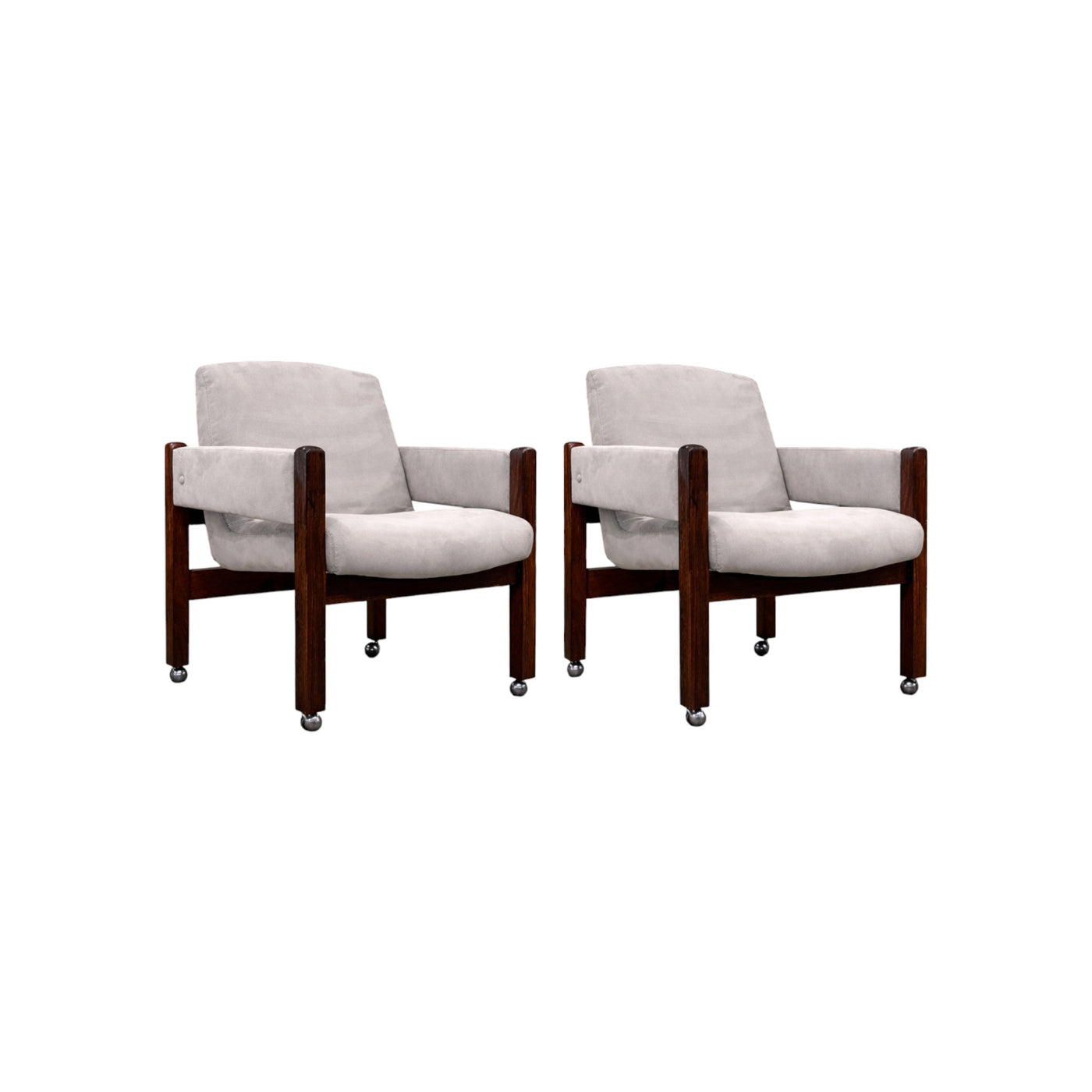 Pair of “Jimi” Armchairs with Wheels in Rosewood & Velvet, Sergio Rodr ...